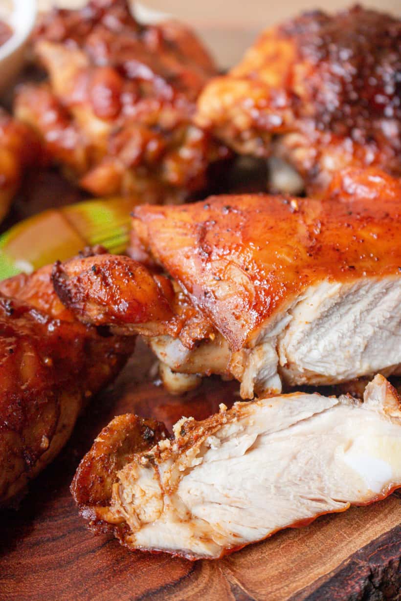 Smoked Chicken Thighs {BBQ Liquid Smoked} - Savory Thoughts